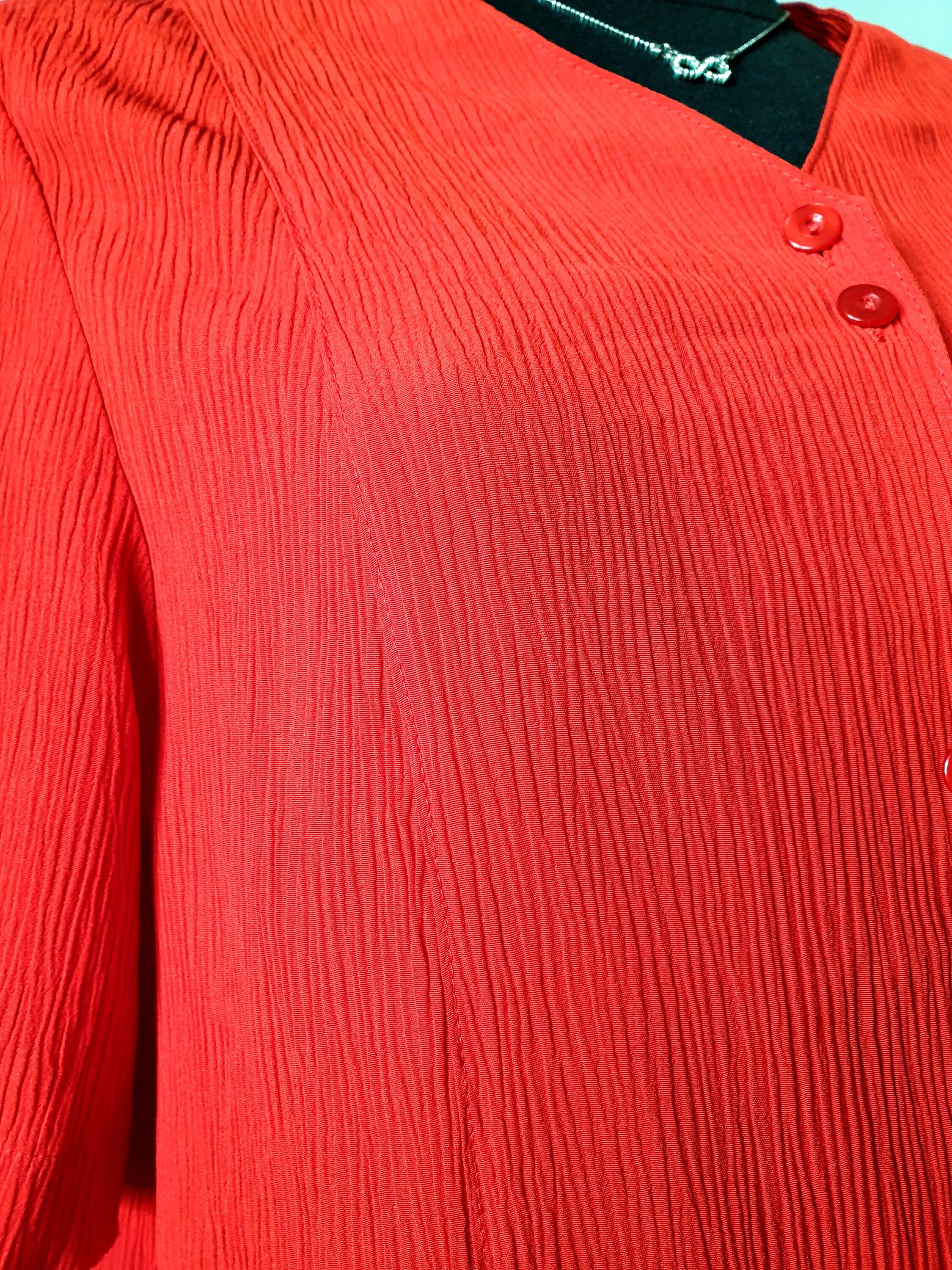 Vintage Red Color Womens Long Shirt Buttoned Blouse with Side Splits ...