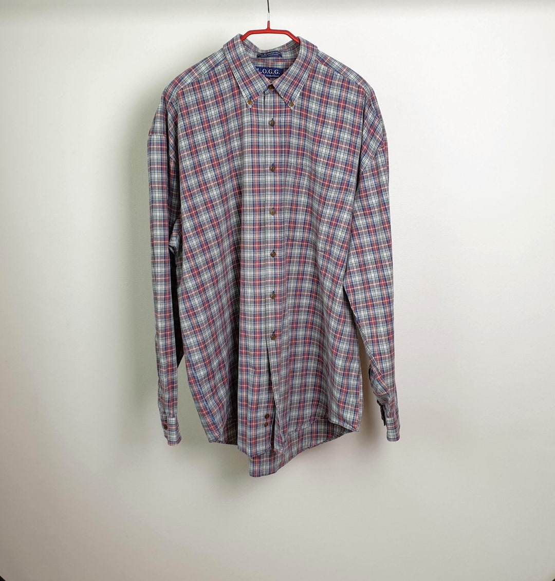 Vintage Plaid Men's Cotton Shirt Grey, Red and Blue Colours Regular ...