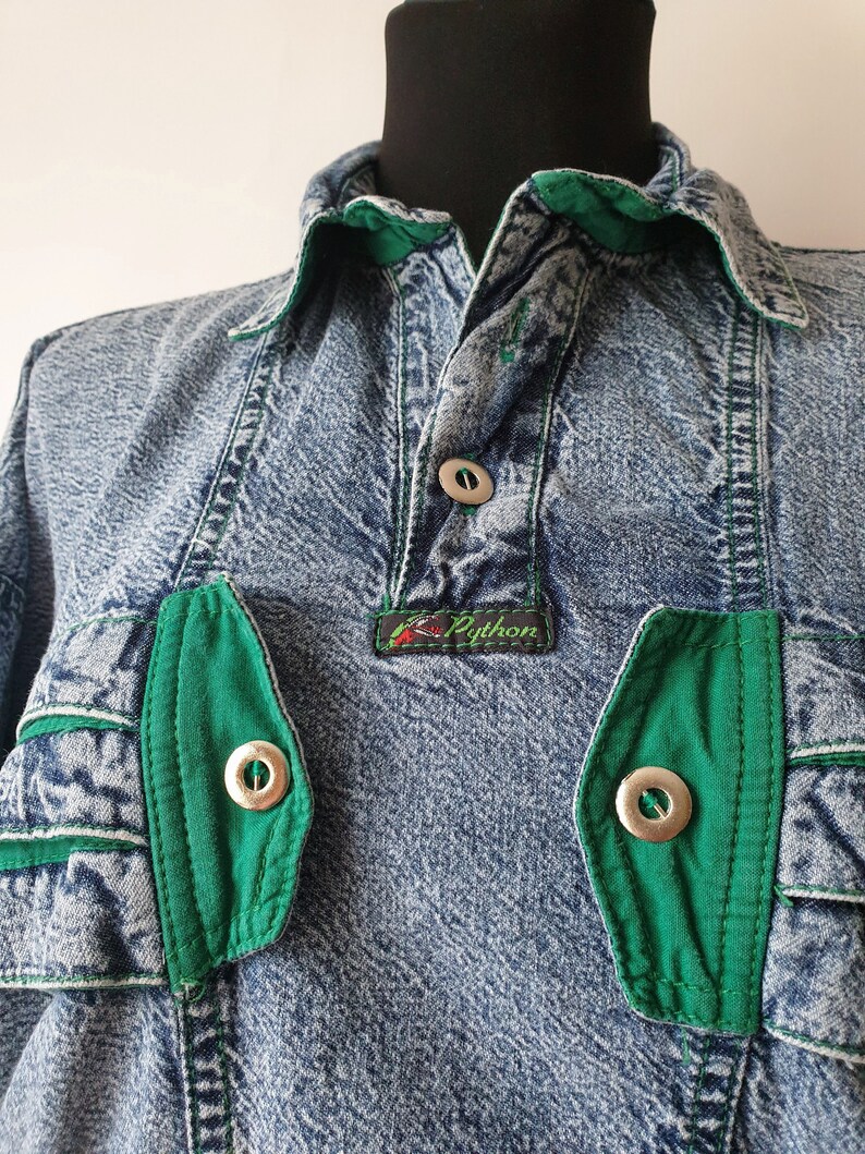 Vintage Acid Wash Shirt Blue Boiled Texture Denim Shirt Womens Faded ...