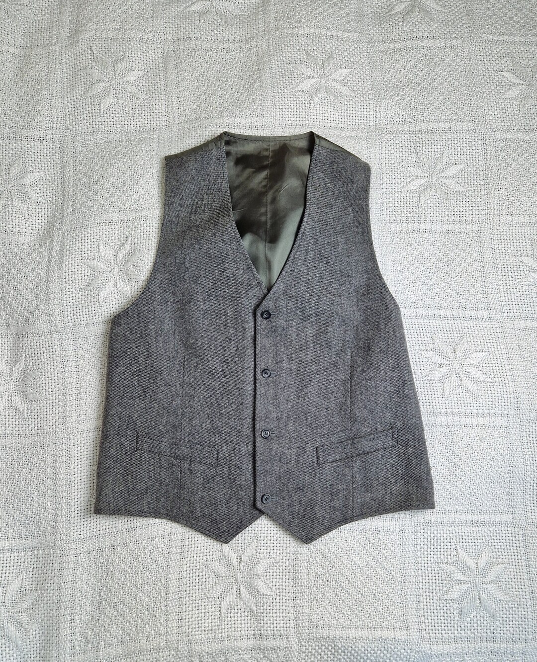 Vintage Mens Vest Grey Colour, Wool Waistcoat, Buttoned Vest M Size ...