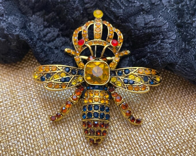 Brooch Large Statement Queen Bee Rhinestone Lapel Pin Jewelry Gift for ...