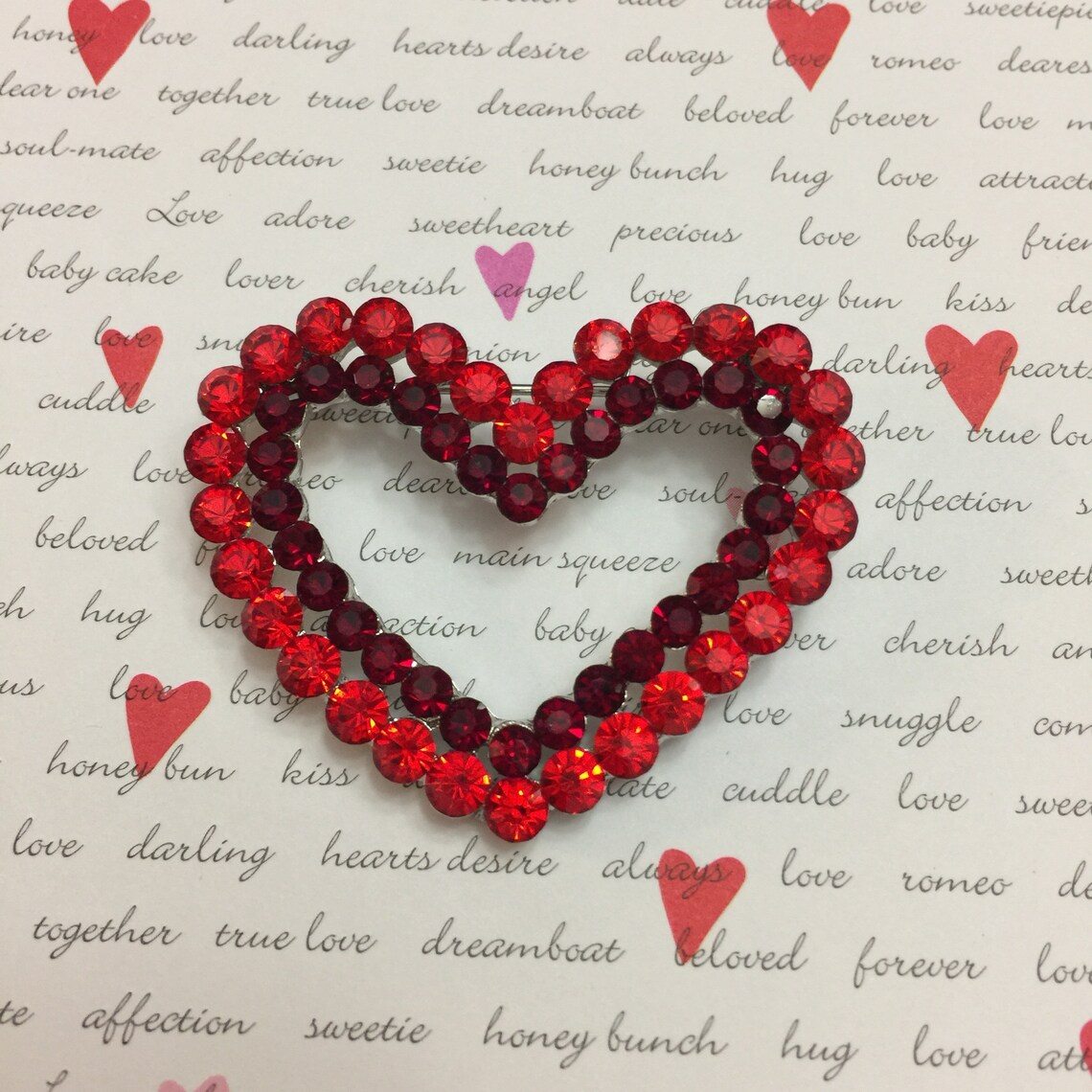 Double Red Rhinestone Heart Brooch Pin Jewelry Valentine's - Etsy