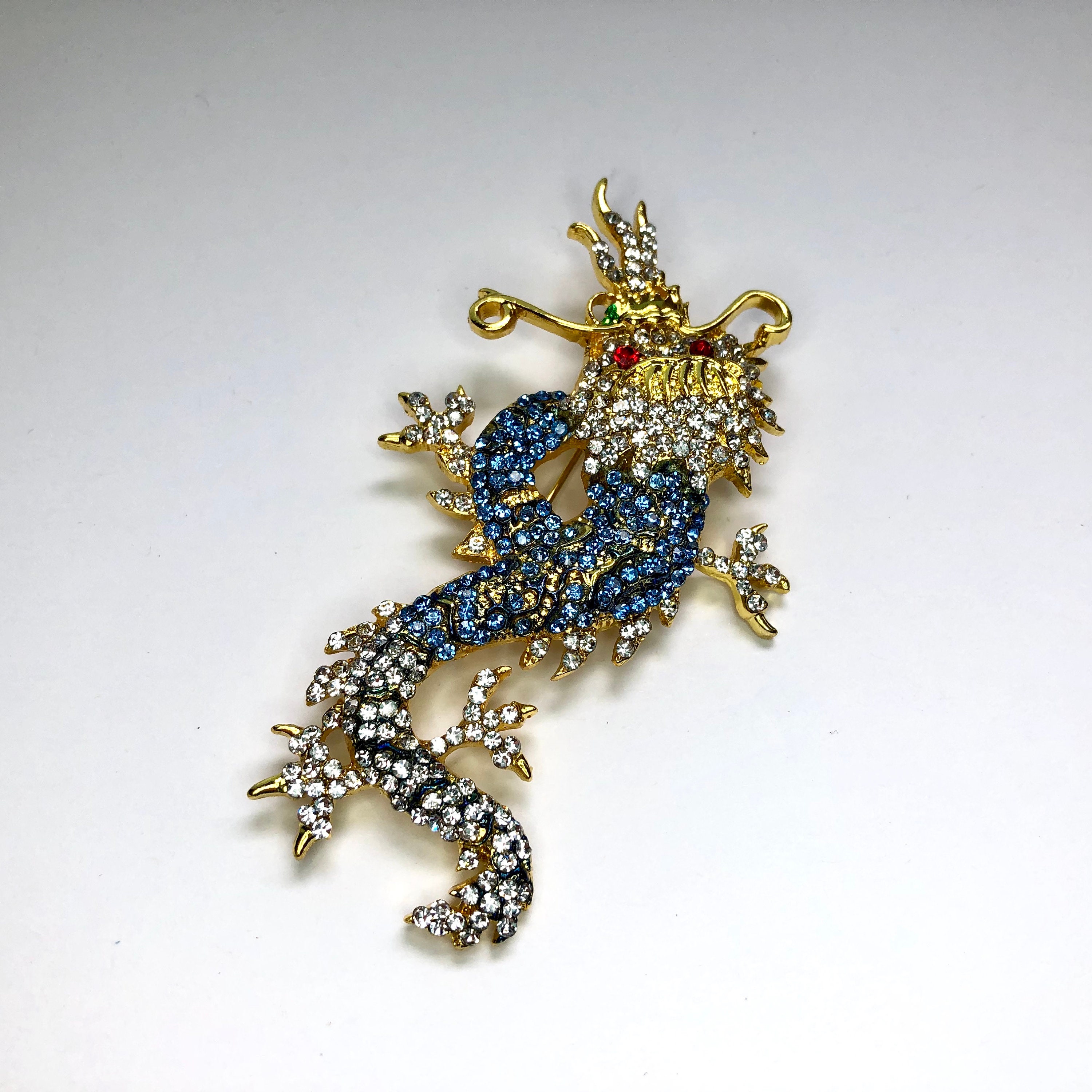 Blue Chinese Rhinestone Dragon Brooch Pin Chinese New Year | Etsy