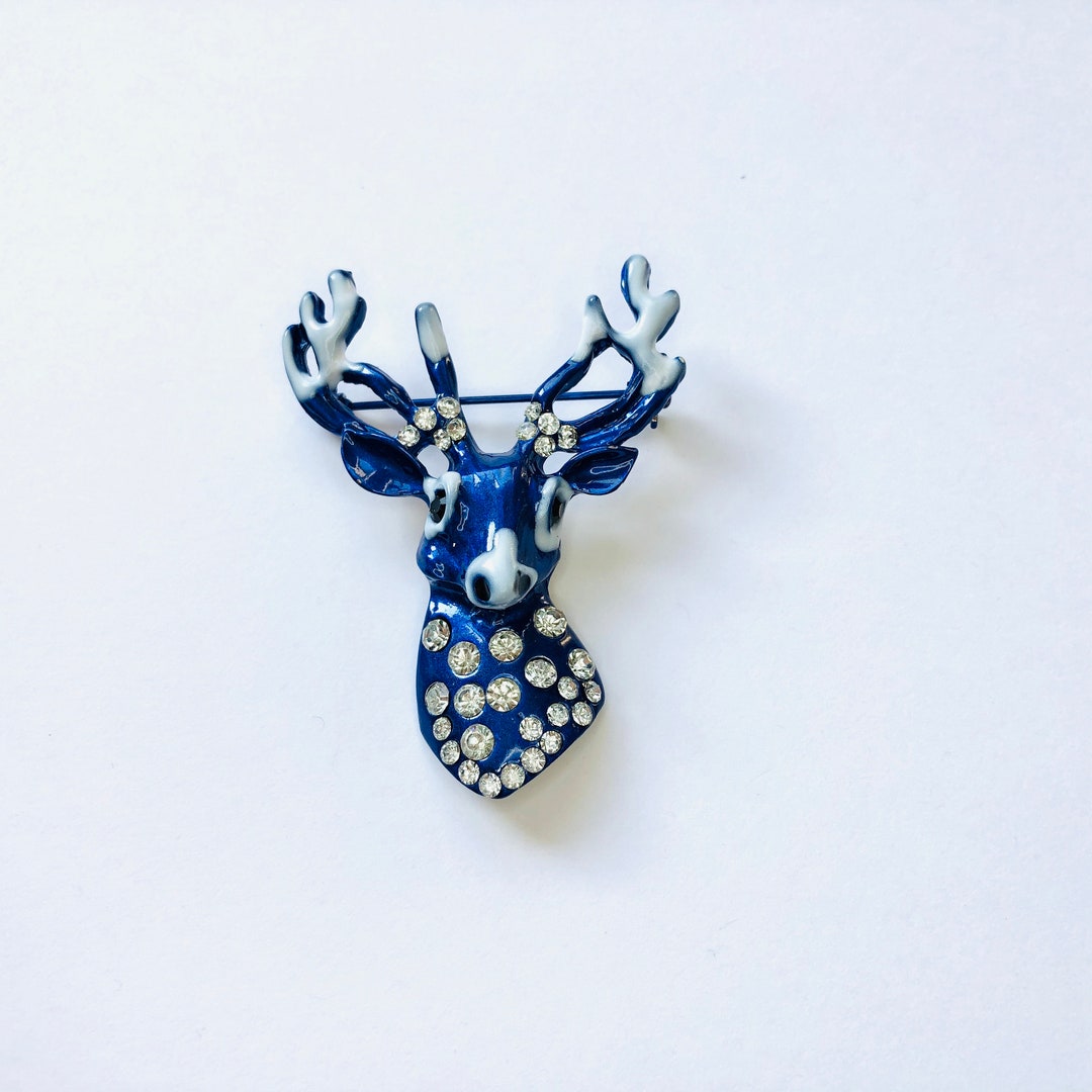 Unique Sparkly Blue Enamel Deer With Rhinestone Animal Brooch Pin Deer ...