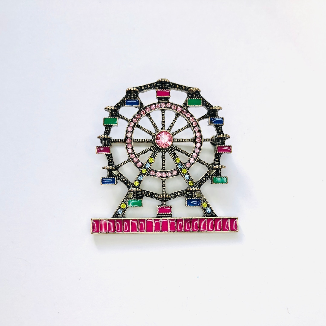 Brooch Pin Jewelry Ferris Wheel Unique Gold-tone Rhinestone and ...