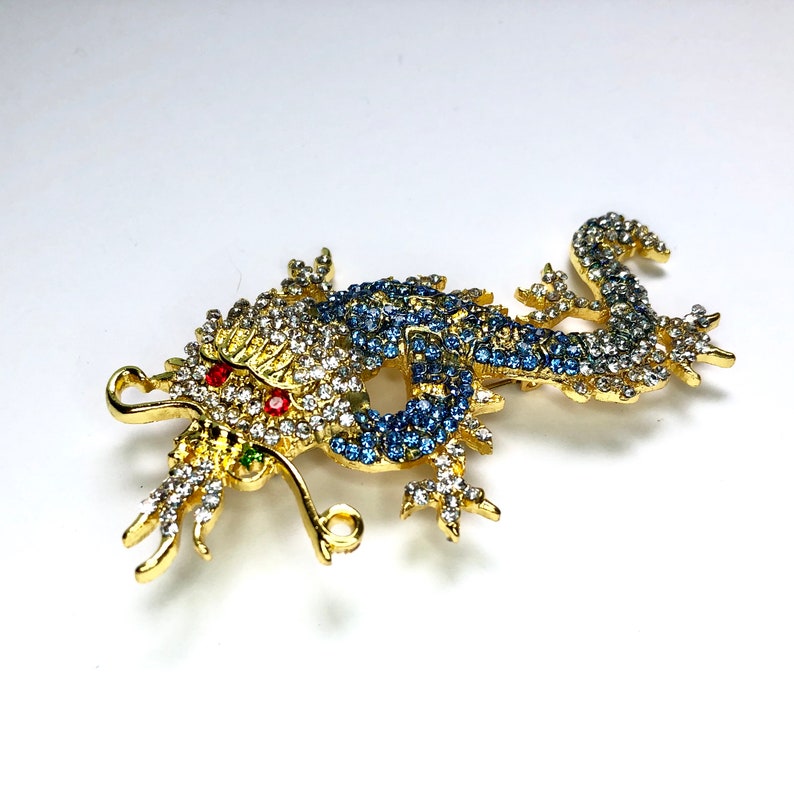 Blue Chinese Rhinestone Dragon Brooch Pin Chinese New Year | Etsy
