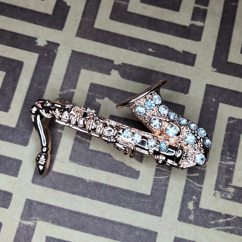 Goldtone Rhinestone Saxophone Pin Brooch Jewelry Music Lover Orchestra ...