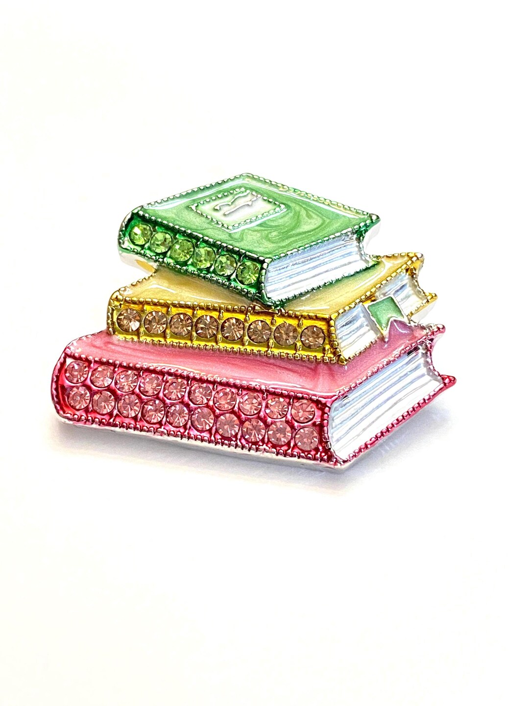 Stack of Books Rhinestone Brooch Lapel Pin Book Lover Librarian Library ...