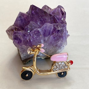 Brooch Lapel Pin Adorable Cute Pink Scooter With Rhinestone Moped Motor ...