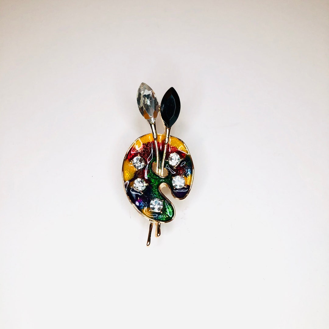 Artsy Colorful Palette Enamel Rhinestone Paint Art Brooch Lapel Enamel ...