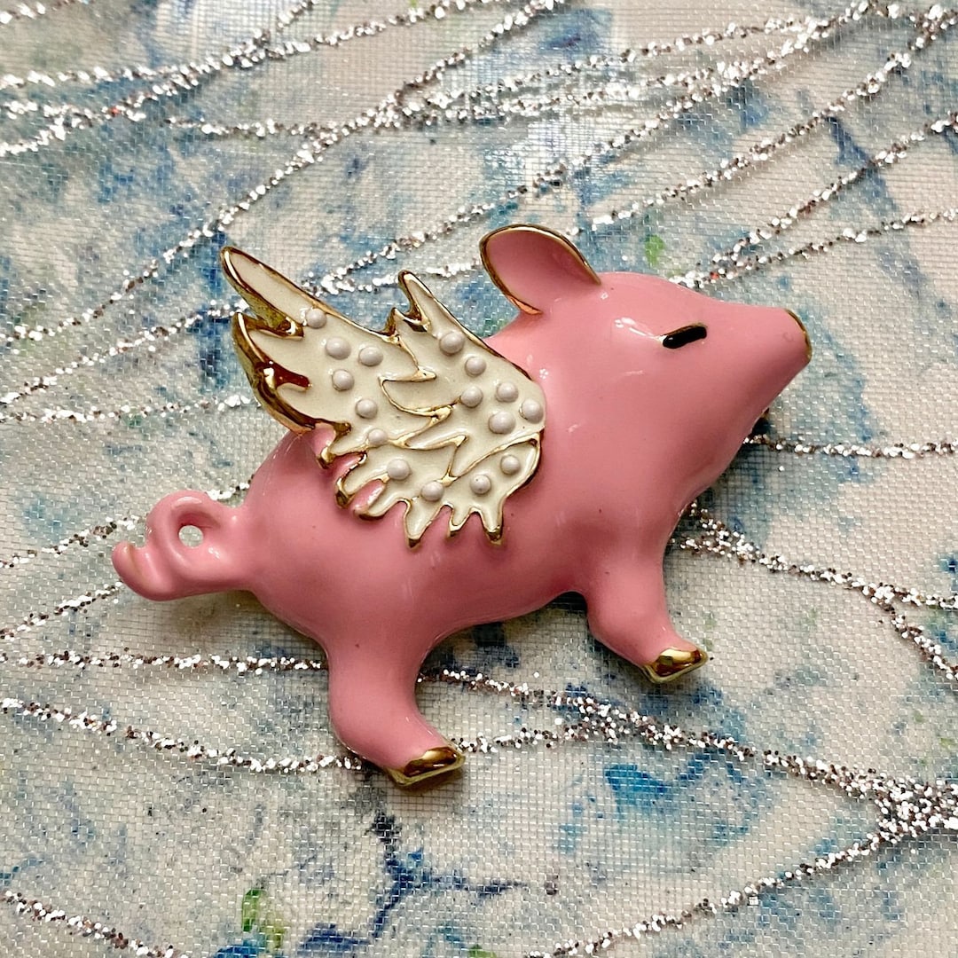 Pink Enamel With Wings Flying Pig " When Pigs Fly " Brooch Pin Funny ...