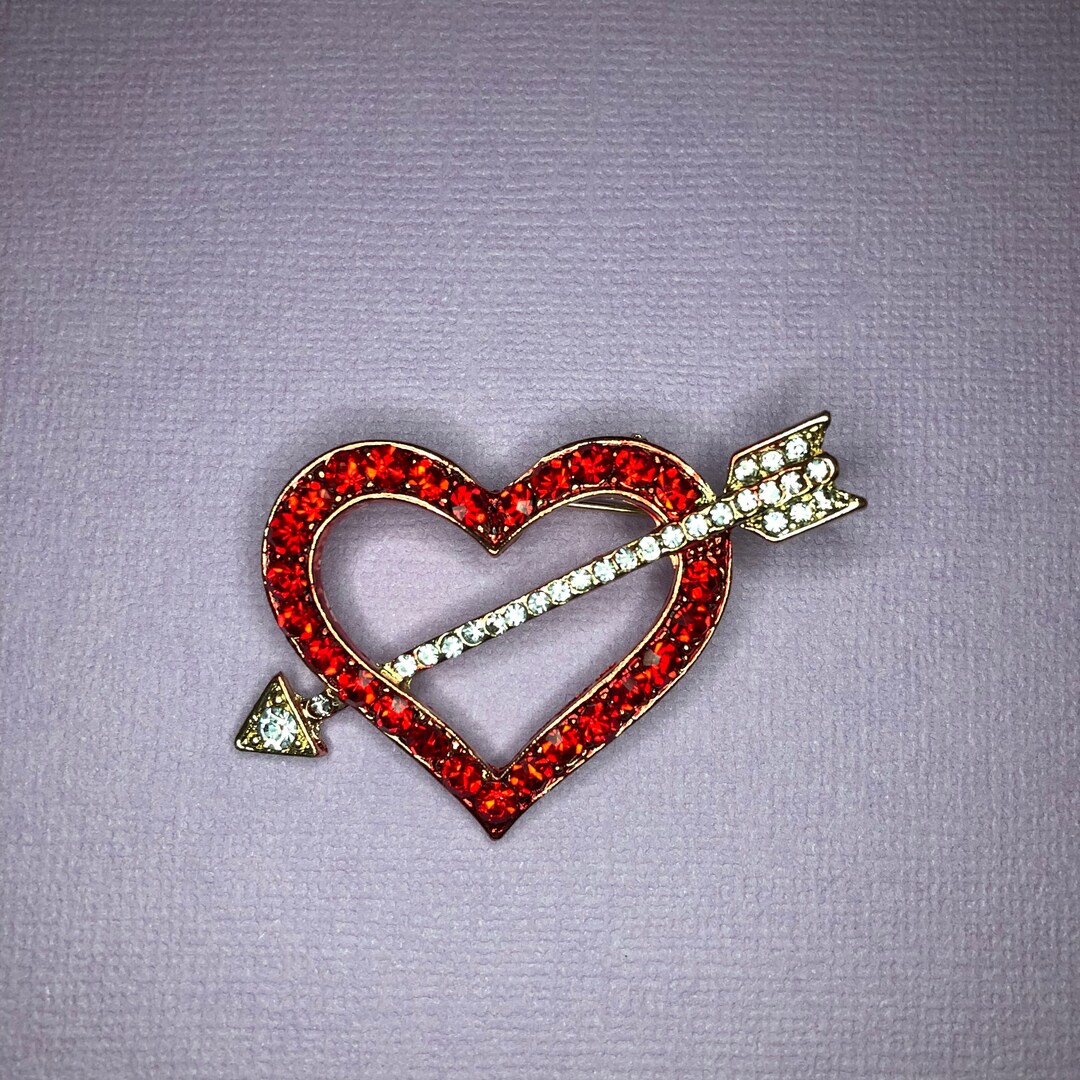 Unique Sparkly Cupid's Arrow & Heart Rhinestone Brooch Lapel Pin ...