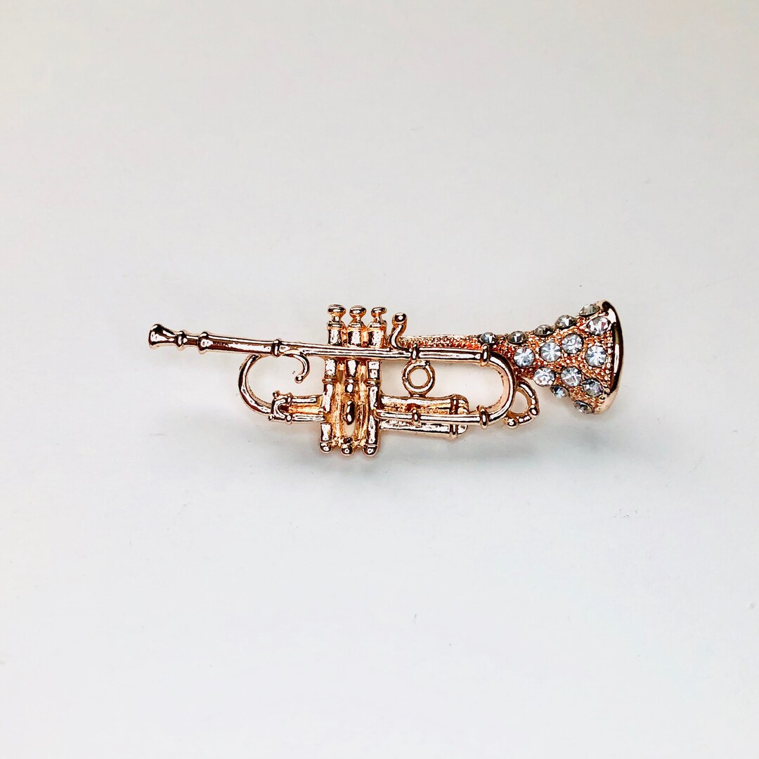 Rhinestone Metal Trumpet Brooch Pin Jewelry Music Lover Orchestra ...