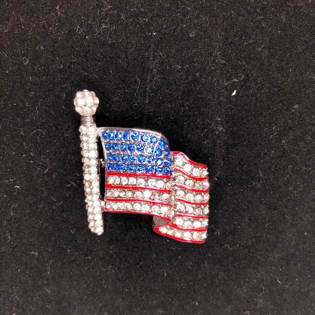 Super Shimmering American USA Patriotic Flag Rhinestone Brooch Pin ...