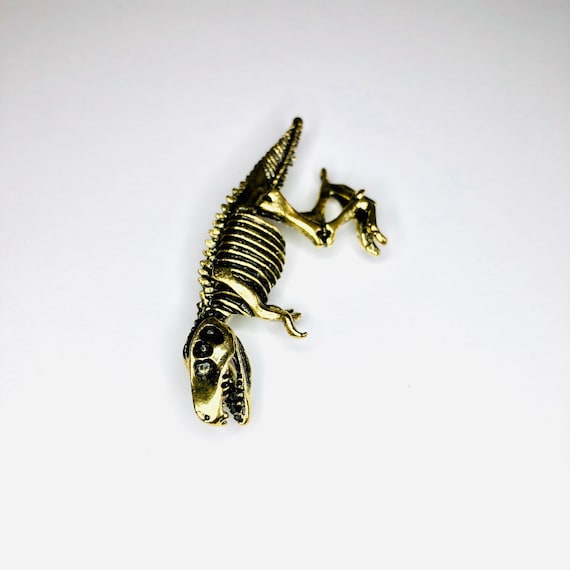 Gold-tone Dinosaur T-rex Skeleton Rhinestone Eye Men … - Gem