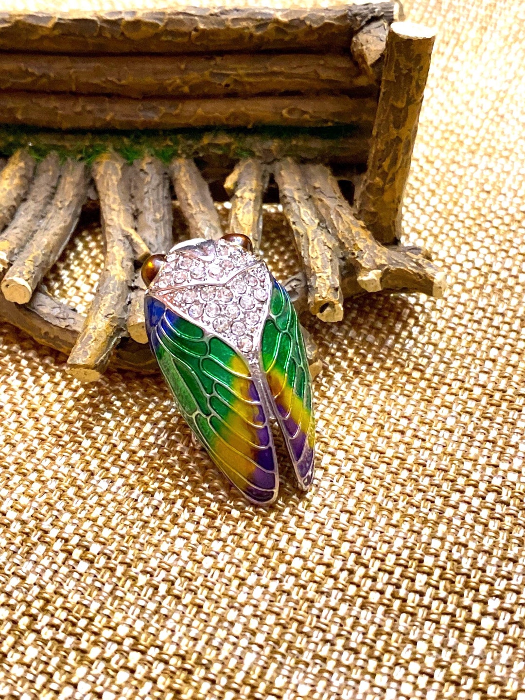 Colorful Rainbow Rhinestone Cicada Insect Brooch Lapel Pin Jewelry Bug ...