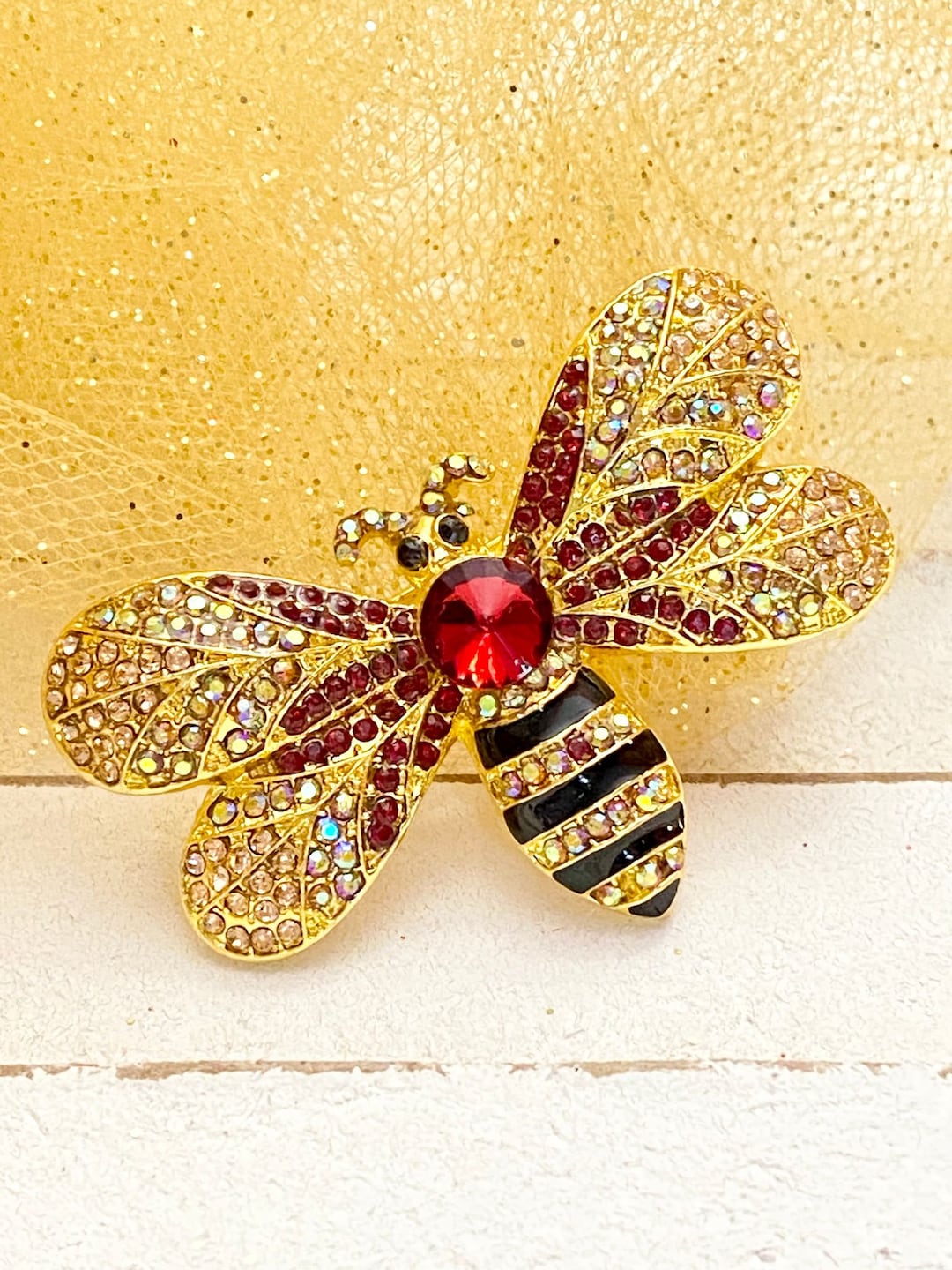 Cute Yellow & Red Crystal Bee Rhinestones Brooch Pin Jewelry Gift Bee ...