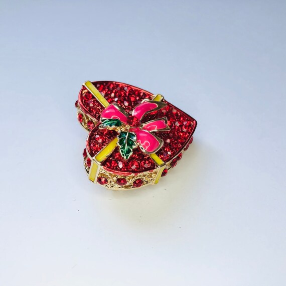 Rhinestone Red Heart Pink Enamel Bow Heart Shaped Can… - Gem