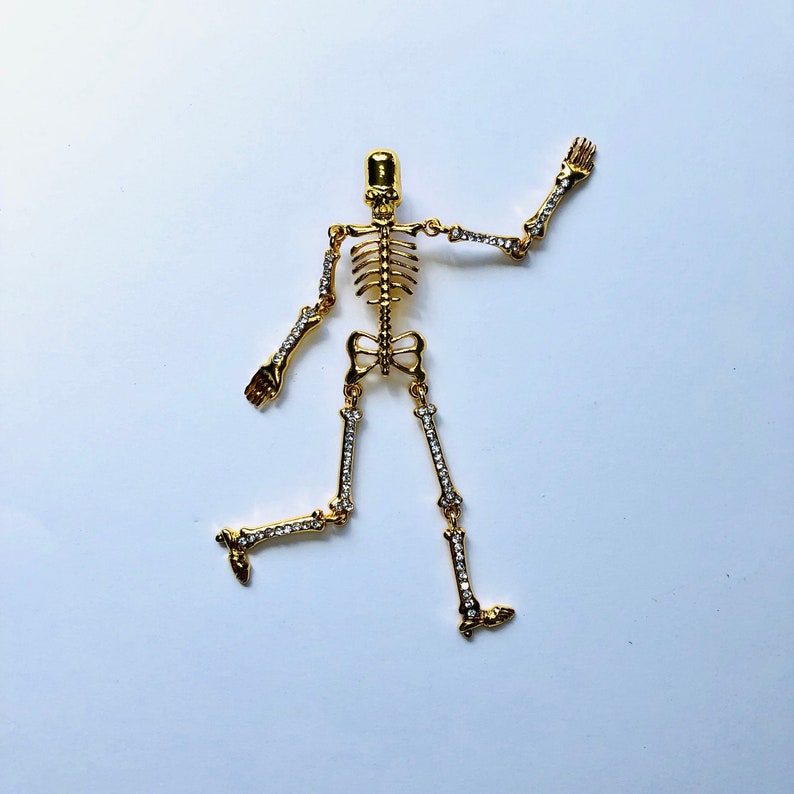 Gold-tone Rhinestone Moveable Human Skeleton Anatomy Creepy - Etsy