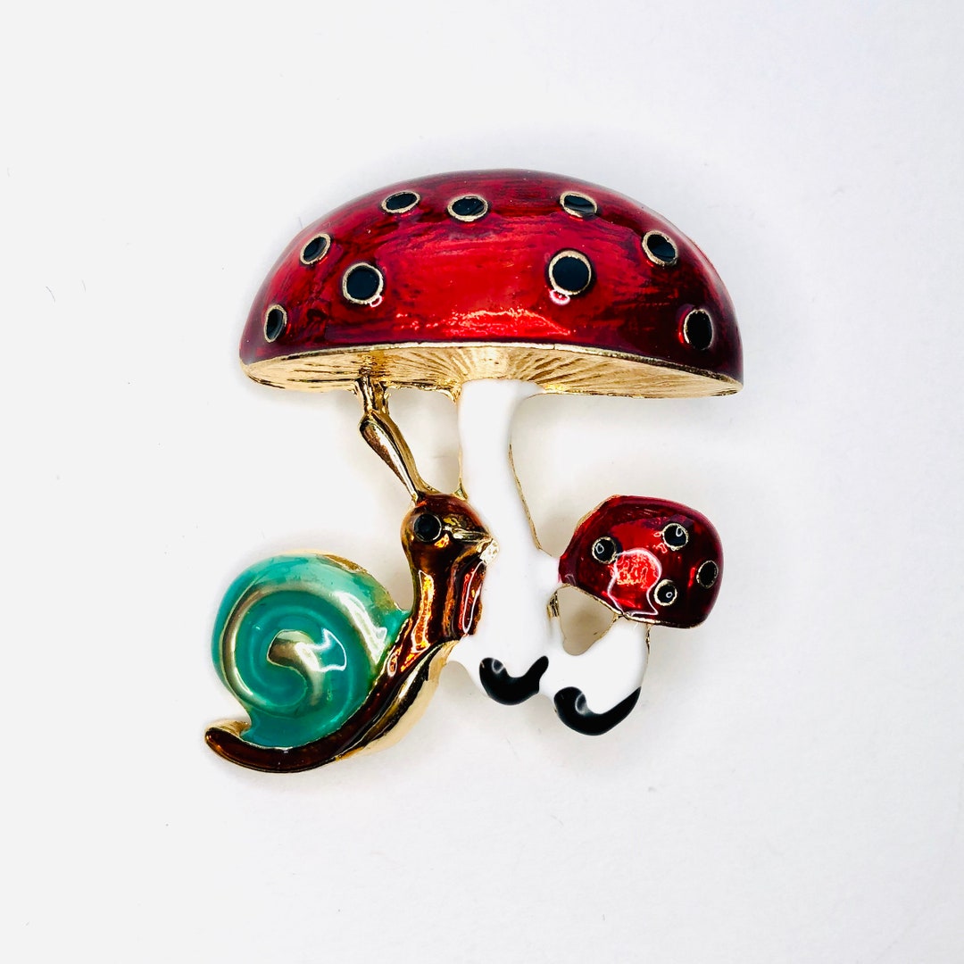 Fairy-tale Cute Snail Red Amanita Mushrooms Enamel Brooch Lapel Enamel Pin Jewelry Fairy Tale ...