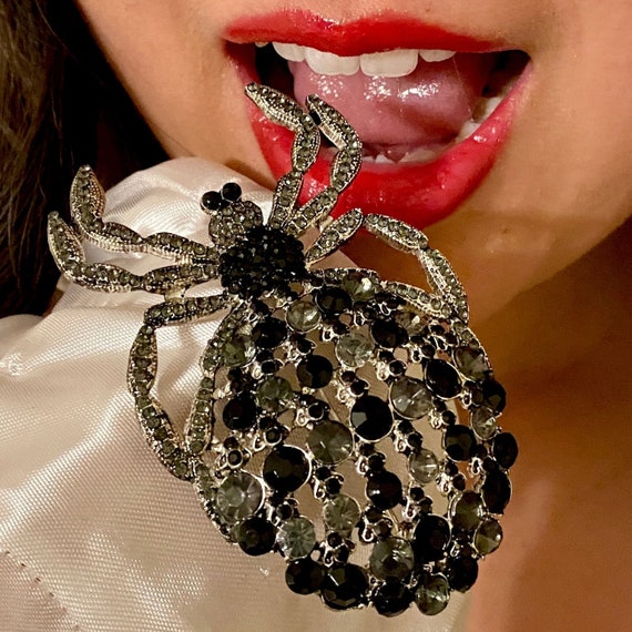 LARGE Statement Oversize Silver-tone Black Rhinestone Spider | Etsy