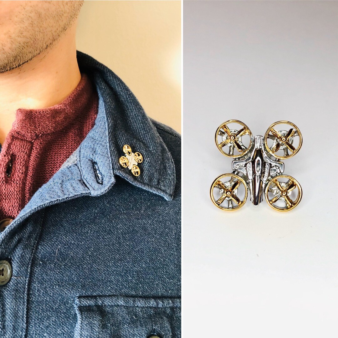 Silver & Gold-tone Metal Flying Drone Men Tie Collar Pin, Tie Tack Hat ...