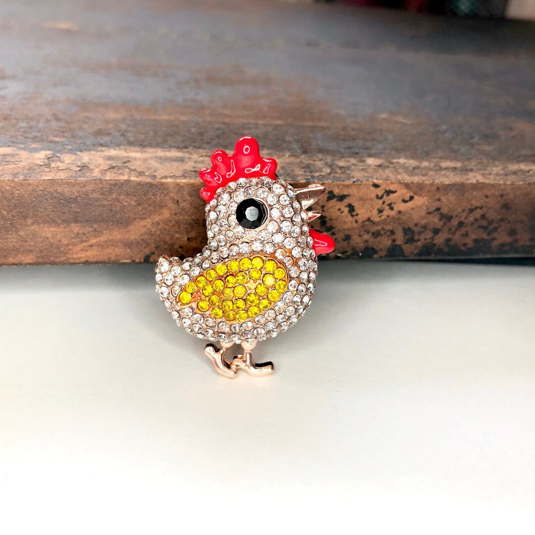 Rose Gold Sparkly Rhinestone Adorable Chicken Chick Brooch Pin Farm ...