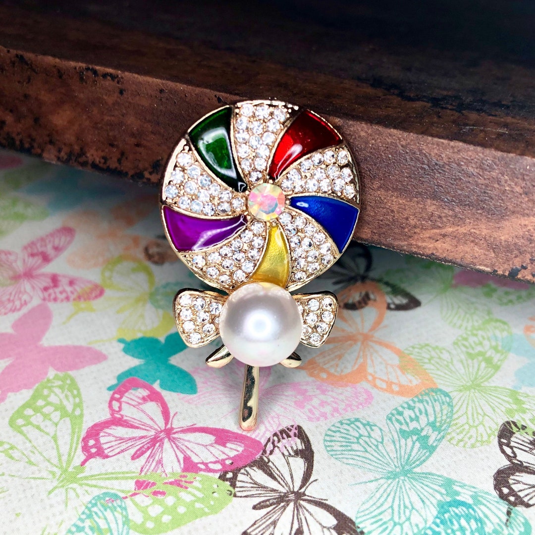 Colorful Rainbow Candy Lollipop and Faux Pearl Brooch Enamel Candy ...