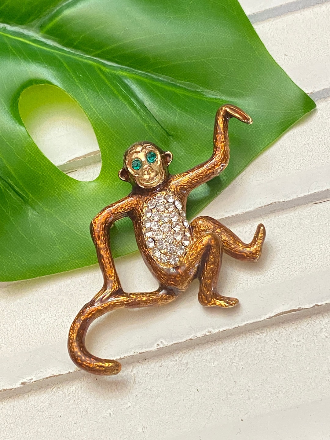 BROOCH Funny Silly Monkey Rhinestone Lapel Pin Jewelry Barrel of ...