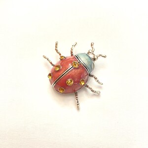 Silvertone Dusty Pink and Blue Enamel Lucky Ladybug Rhinestone Brooch ...