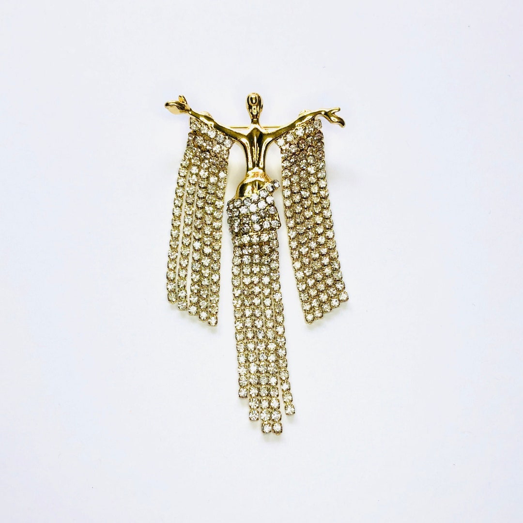 BROOCH Pin Unique Rhinestone Woman Lady Female in Couture Bling Dress ...