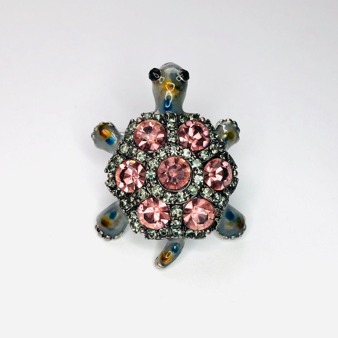 Cute Pink Crystal Rhinestone Colorful Enamel Tortoise Turtle Brooch Pin ...