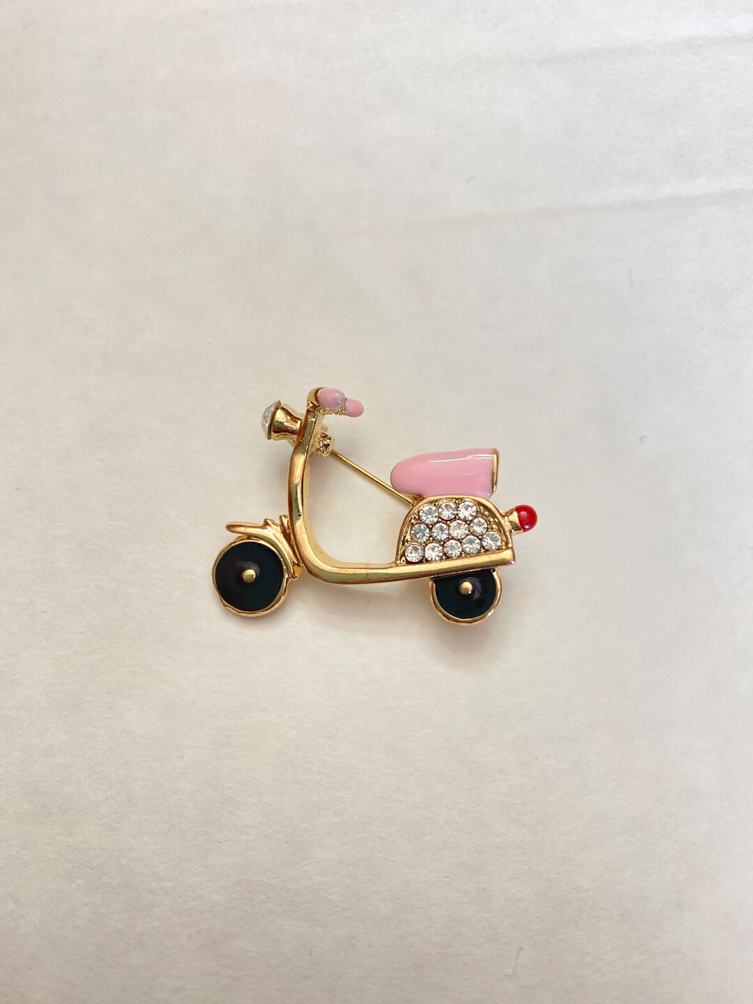Brooch Lapel Pin Adorable Cute Pink Scooter With Rhinestone Moped Motor ...