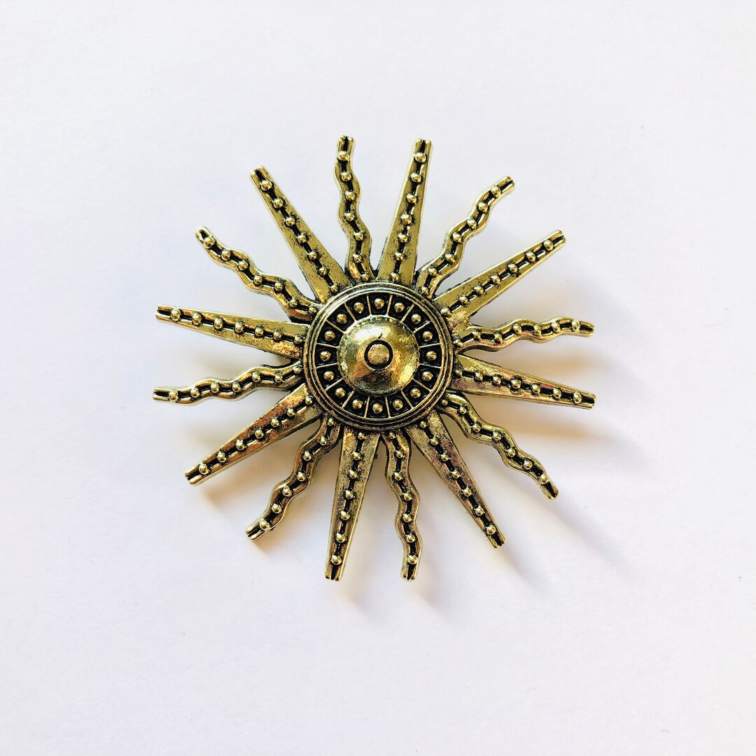 Large Brass-tone Metal Vintage Inspired Sun Brooch Sun of May Lapel Pin ...