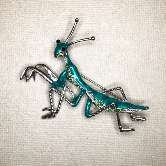 Green Praying Mantis Mantidae Bug Insect Brooch Ename… - Gem
