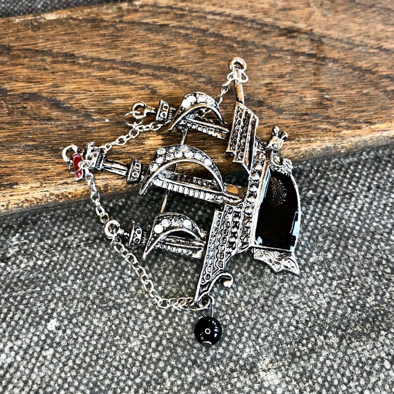 Silvertone Pirate Ship Boat Vessel Dragon Rhinestone Brooch | Etsy