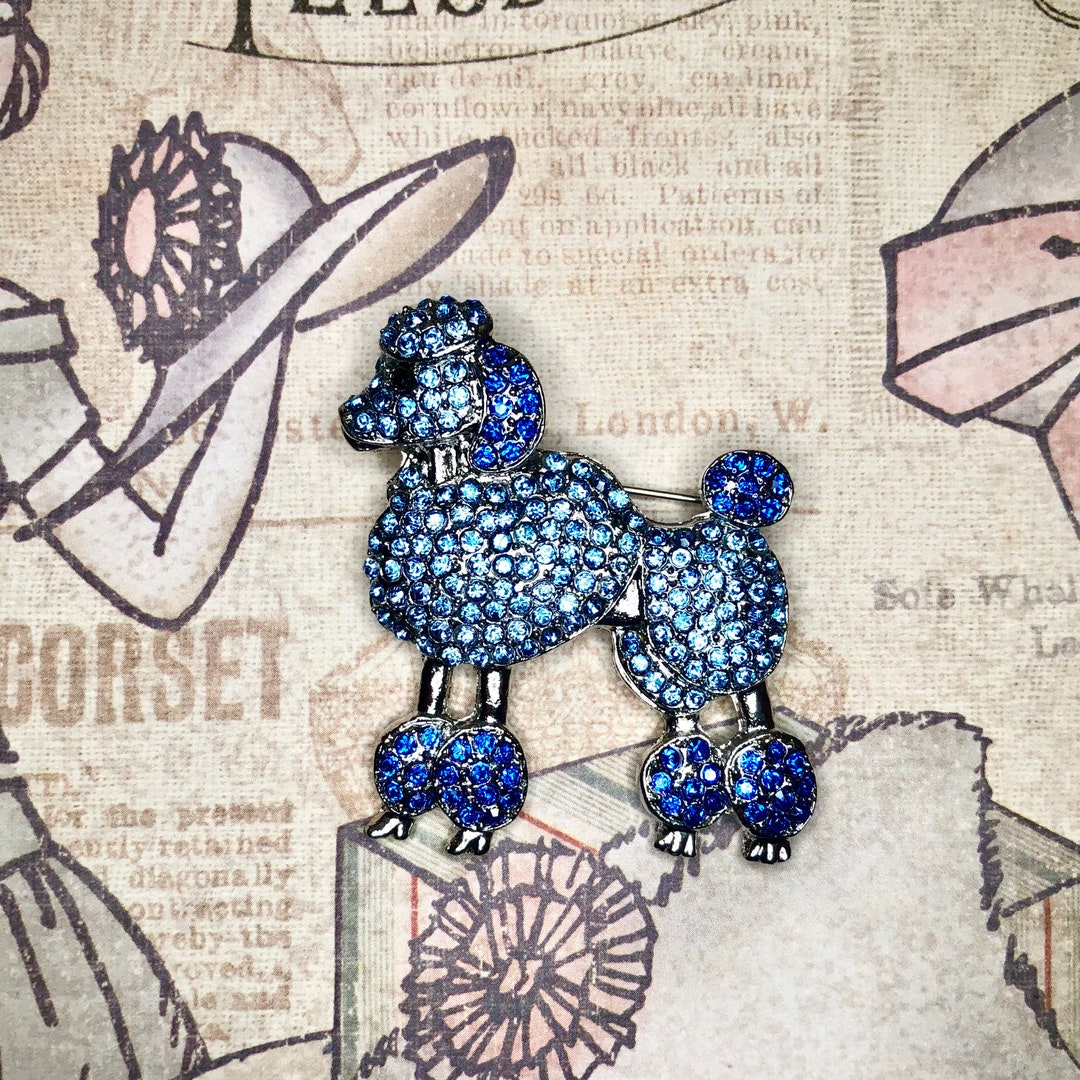 Blue Rhinestone Poodle Brooch Pin Dog Lover Gift A280 - Etsy