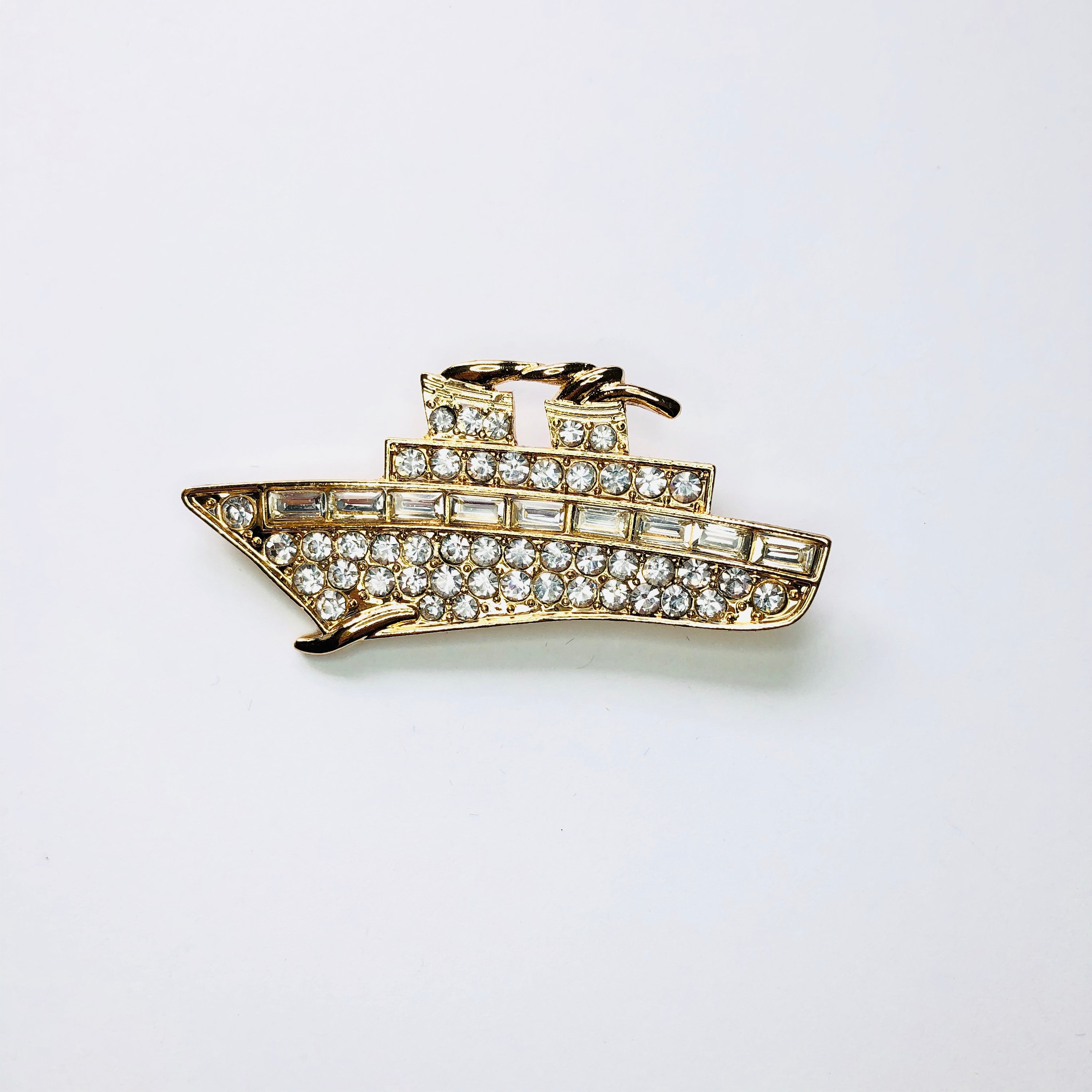 Gold-tone Rhinestone Cruise Ship Boat Sparkly Metal Brooch Pin - Etsy