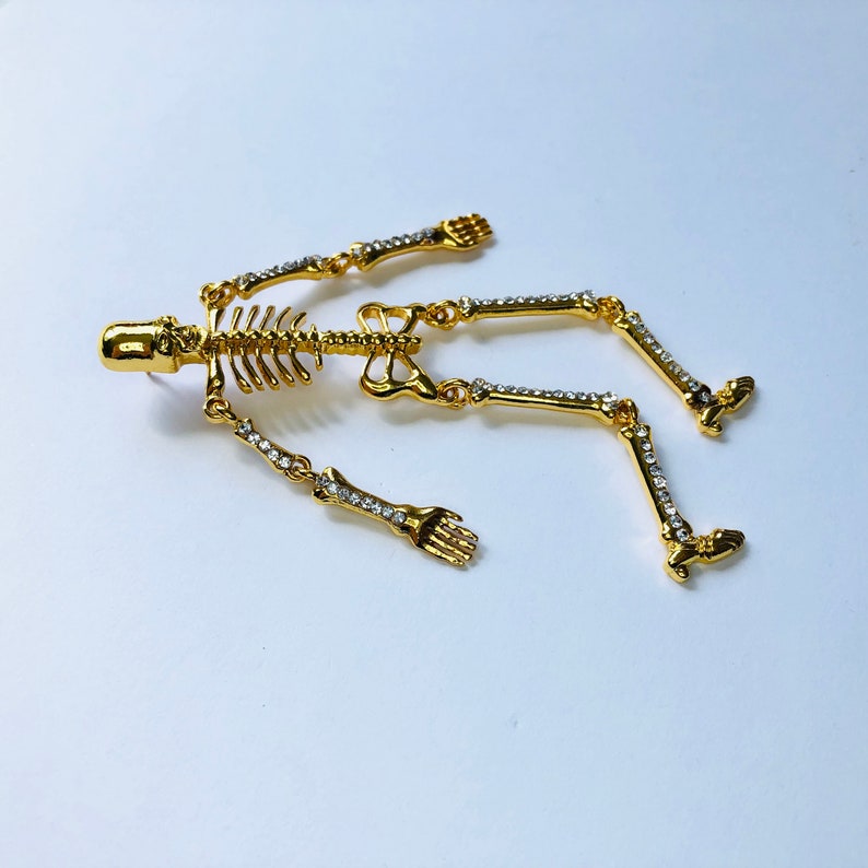 Gold-tone Rhinestone Moveable Human Skeleton Anatomy Creepy - Etsy