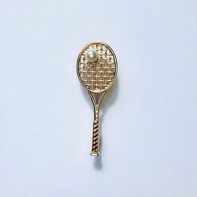Gold-tone Hollow Out Tennis Racket Faux Pearl Brooch Lapel Pin | Etsy