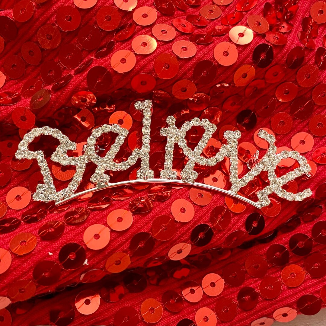 Silver-tone Sparkly Rhinestone "believe" Brooch Miracles Santa Wish ...