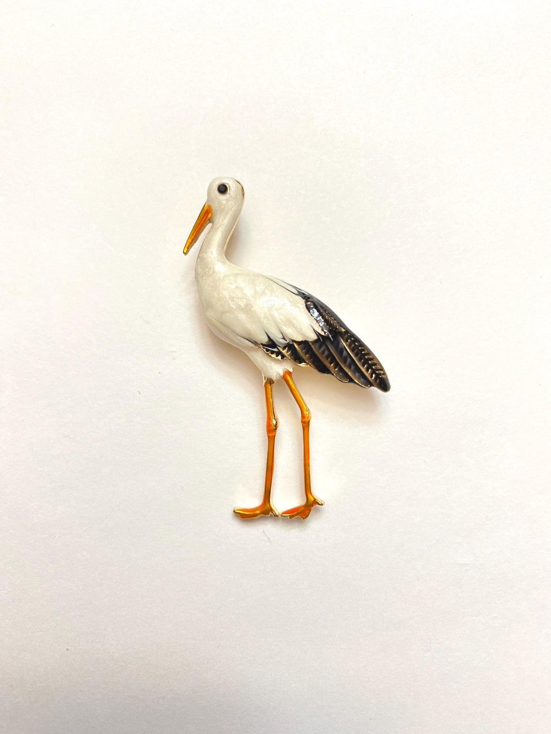 White Stork Heron Ibis Enamel Brooch Lapel Pin Jewelry Long Leg Gift ...