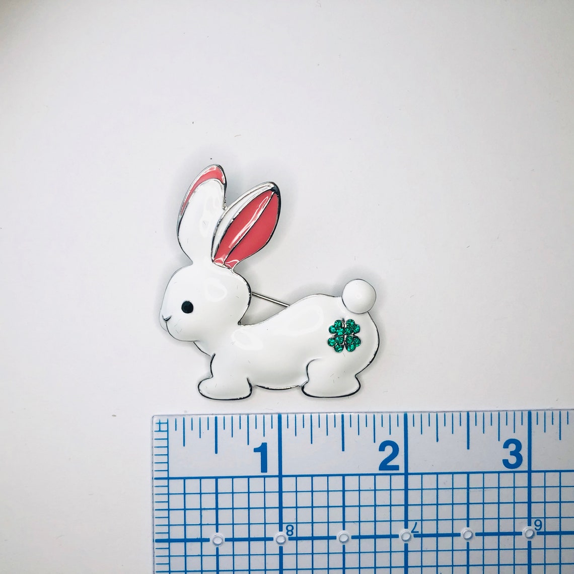Lucky Enamel White Bunny Rabbit With Rhinestone Green Four | Etsy
