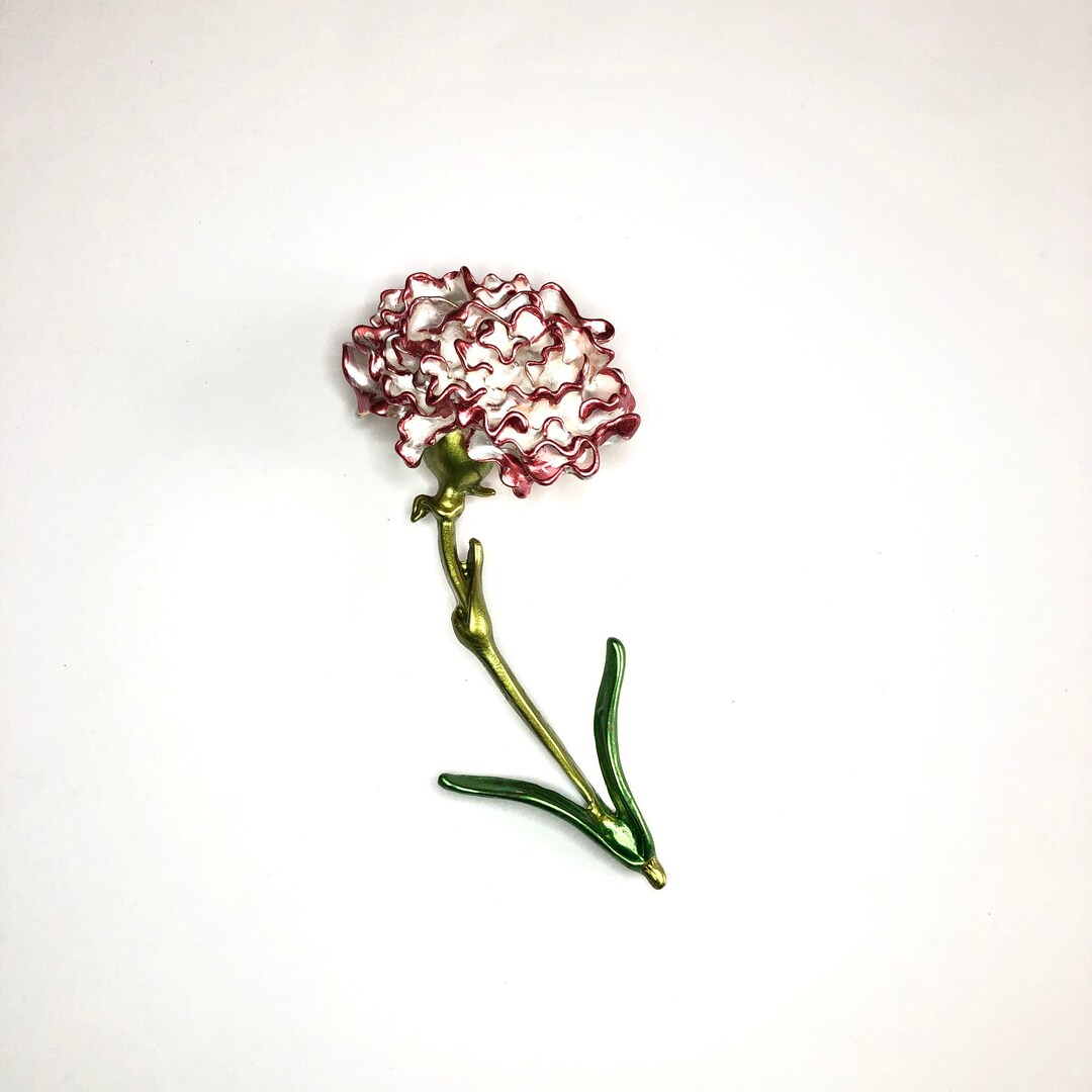 Statement Elegant Gold-tone Realistic Pink & White Enamel Carnation ...