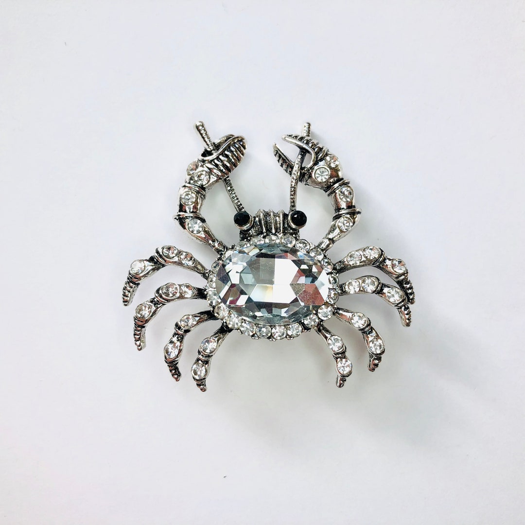 Sparkly Silver-tone Crab Crystal Rhinestone Brooch Pin Beach Seaside ...