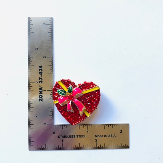 Rhinestone Red Heart Pink Enamel Bow Heart Shaped Can… - Gem