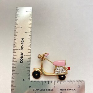 Brooch Lapel Pin Adorable Cute Pink Scooter With Rhinestone Moped Motor ...