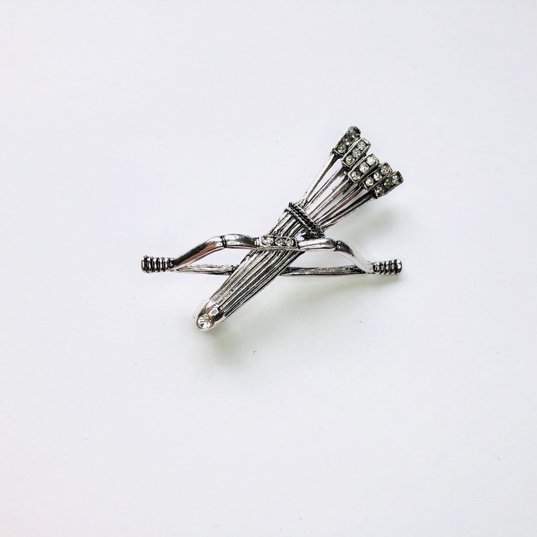 Silver-tone Rhinestone Bow and Arrow Archery Cross Bow Crossbow Brooch ...
