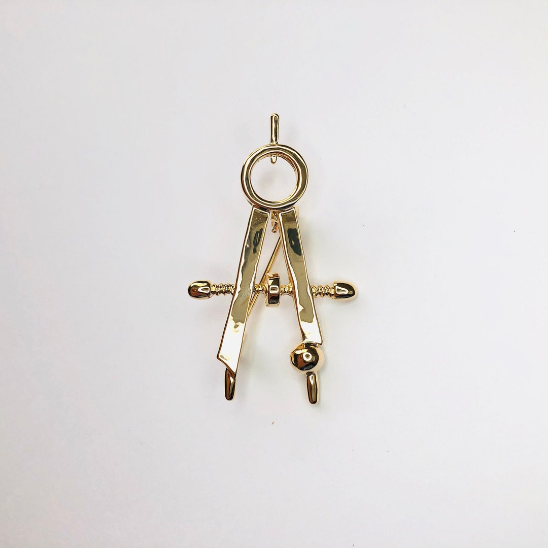 Goldtone Math Compass Shape Student Drawing Tool Lapel Pin Brooch ...