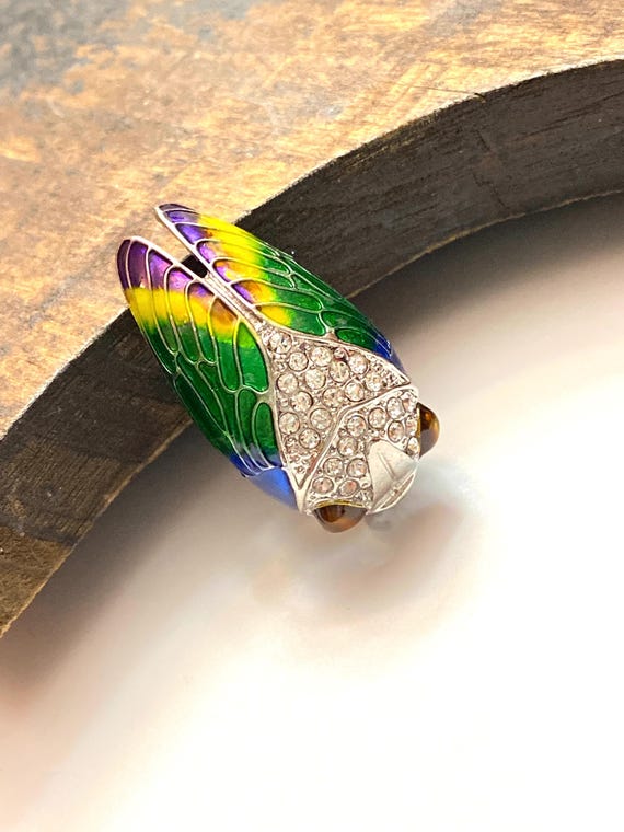 Colorful Rainbow Rhinestone Cicada Insect Brooch Lape… - Gem